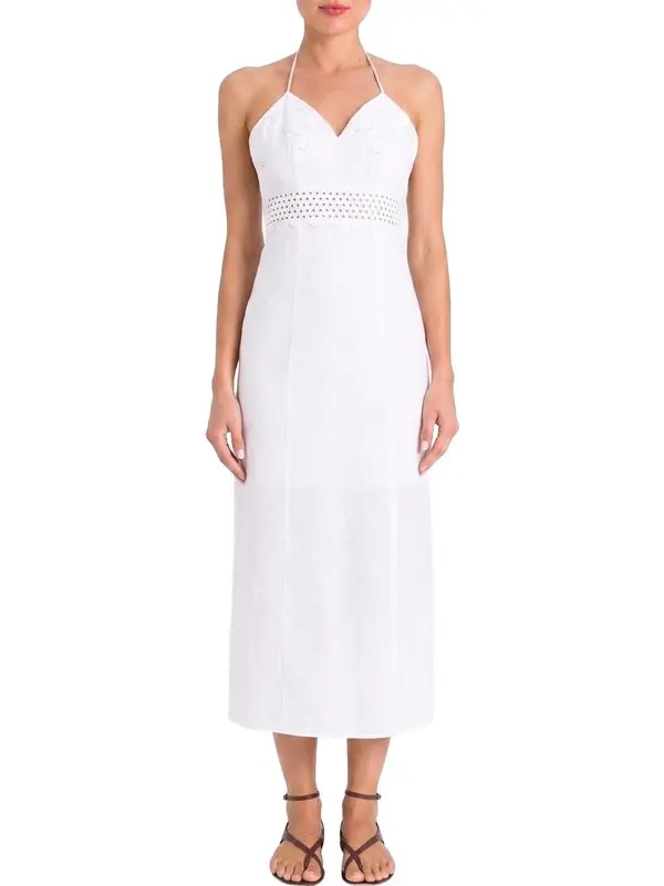 TWINSET Halterneck Midi Dress With Embroidered Detail - White