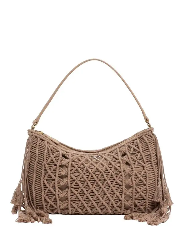 TWINSET Woven Cotton Shoulder Bag With Fringe Detail - Rope