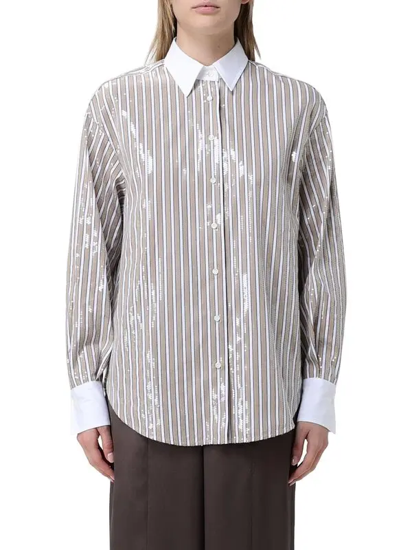 Brunello Cucinelli Striped Sequin Shirt - Black