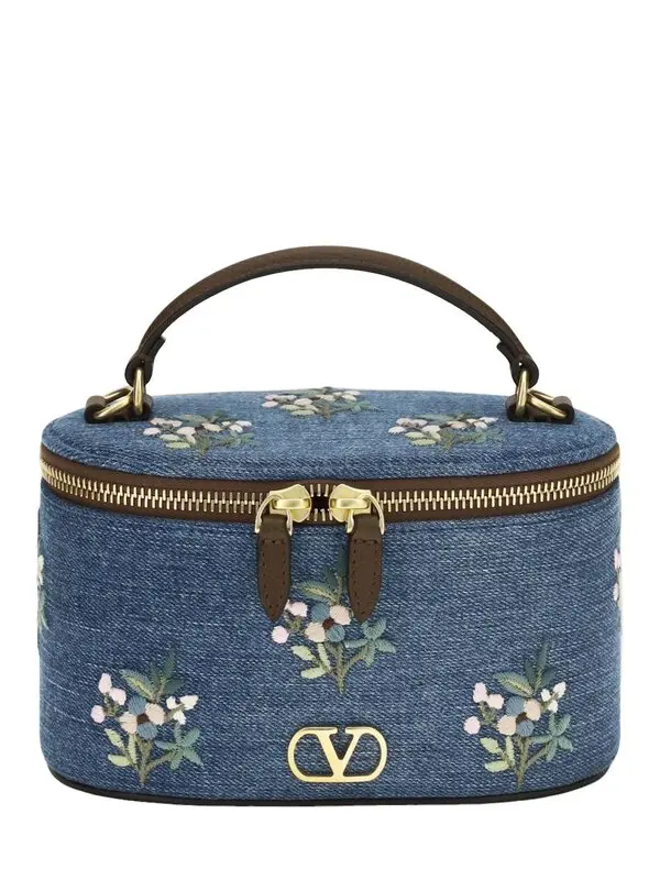 Valentino Garavani Vlogo Signature Mini Handbag With Floral Embroidery - Denim
