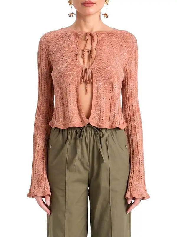 TWINSET Tie-detailed Knit Cardigan - Salmon