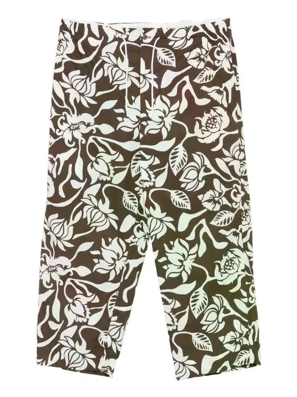HED MAYNER Floral Print Drawstring Trousers - Brown