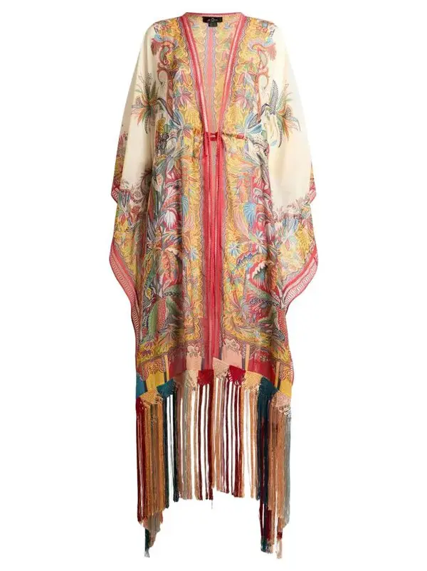 Etro Paisley-print Fringed Midi Dress - Neutrals