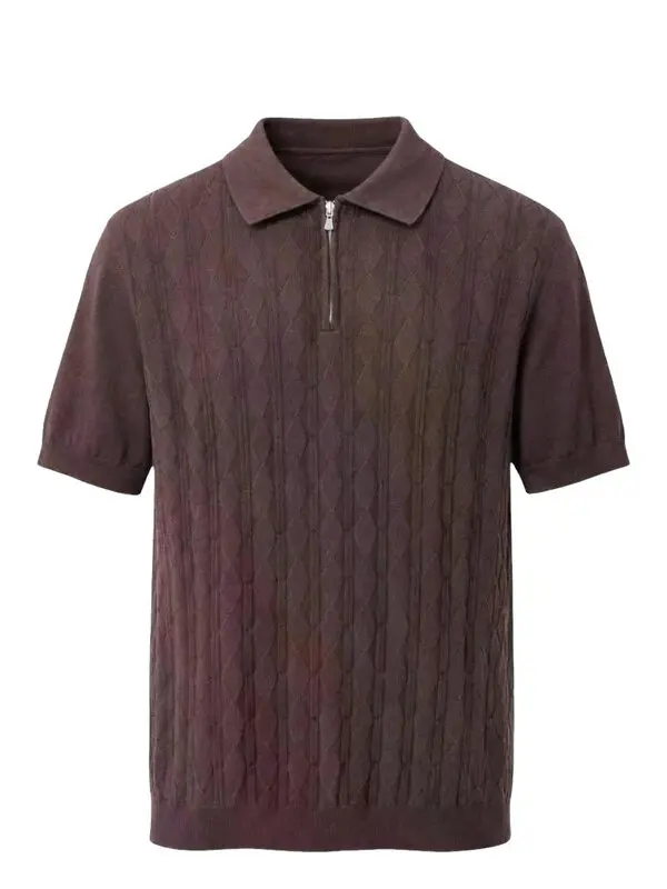 MASQ Cable-knit Zip-fastening Polo Shirt - Brown