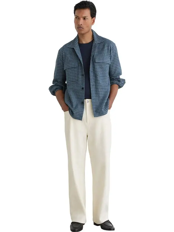 REISS Sever Cotton-linen Checked Overshirt - Indigo