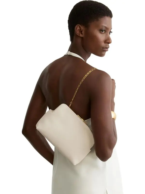REISS Bethany Leather Clutch Bag With Snakeskin Effect - White