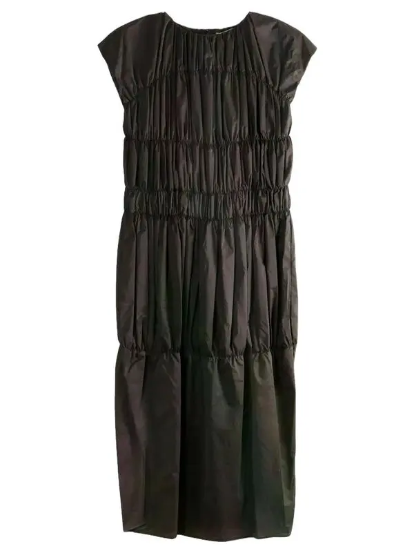 AMOMENTO Shirred Tiered Dress - Brown