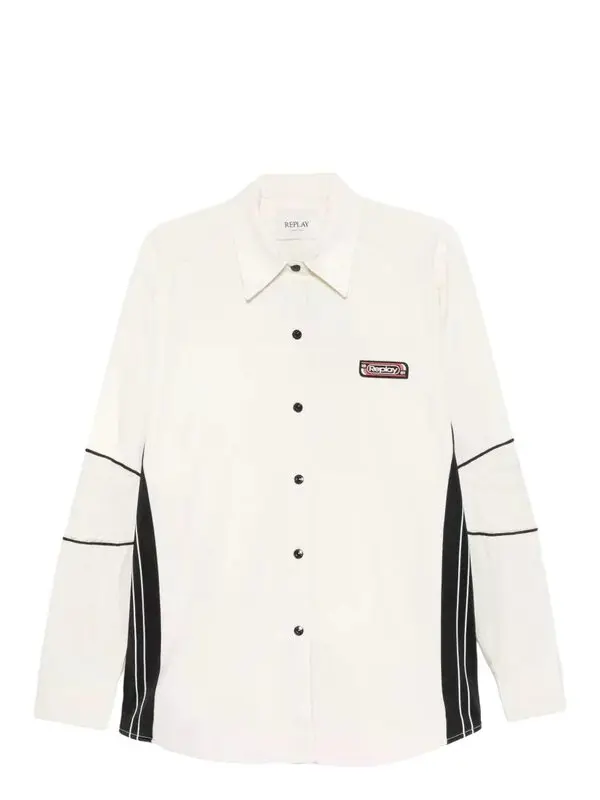 REPLAY Logo-patch Panelled Shirt - Neutrals