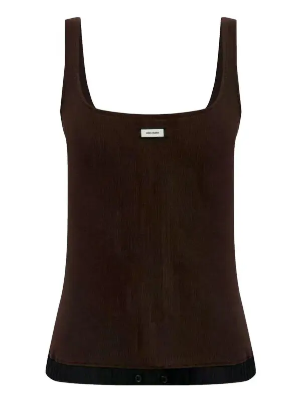ENTIRE STUDIOS Ribbed Knit Logo Patch Top - Brown