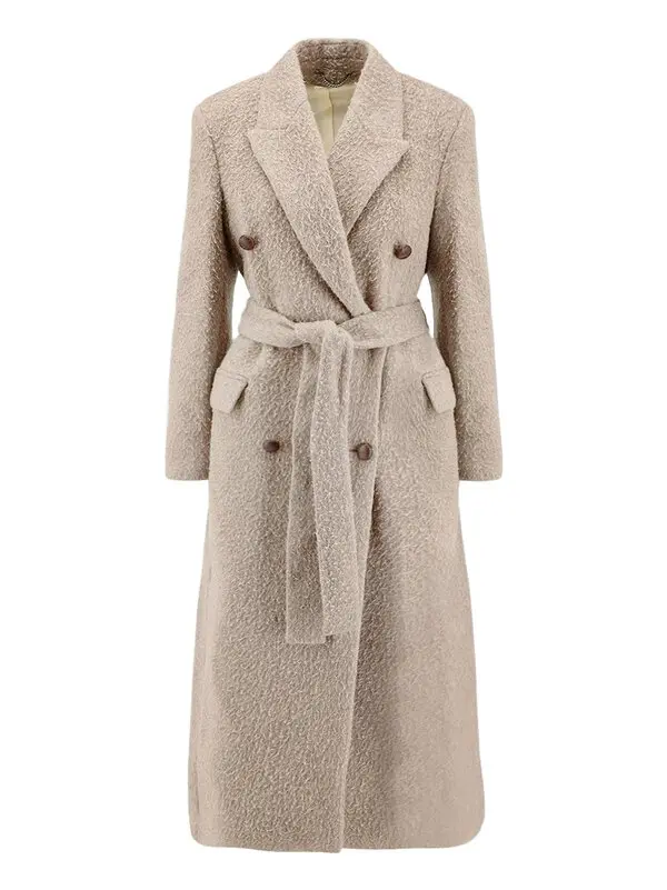 GOLDEN GOOSE Double-breasted Wool Blend Coat With Belt - Multicolor