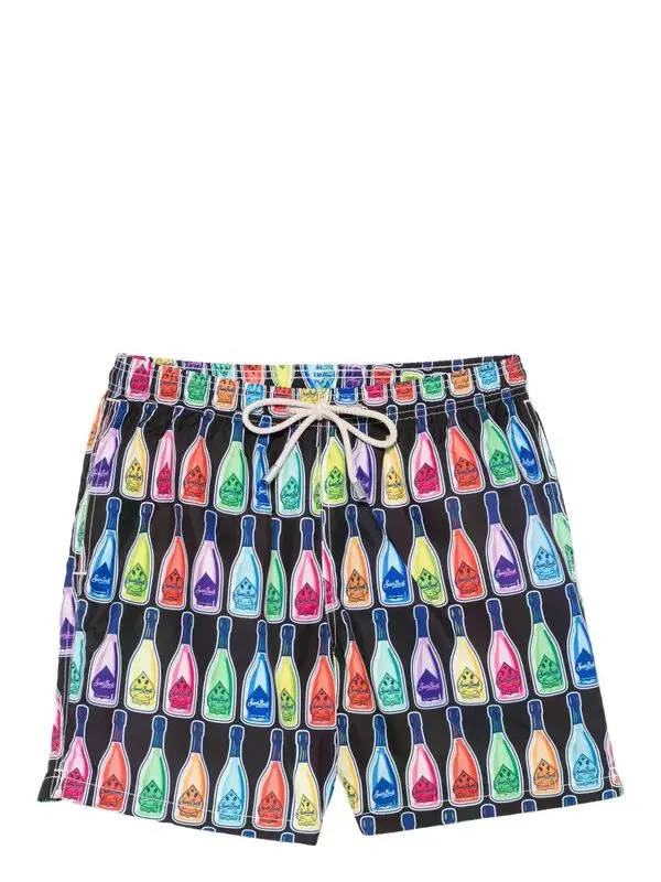 MC2 SAINT BARTH Bottle Print Drawstring Swim Shorts - Black
