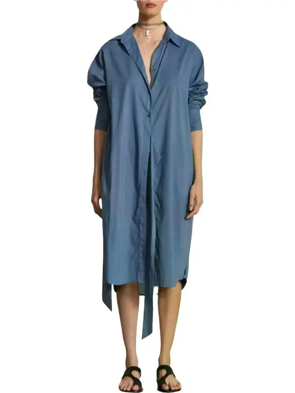Mare Di Latte Lily Tie-waist Midi Shirt Dress - Blue