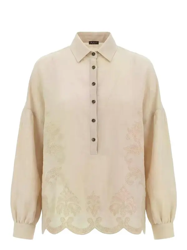 Kiton Embroidered Scalloped-hem Blouse - Neutrals