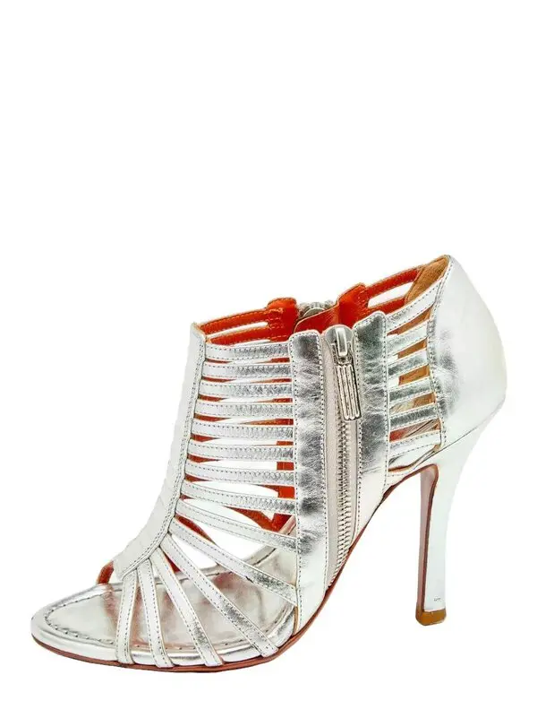 Santoni Caged Peep-toe Stiletto Sandals - Silver