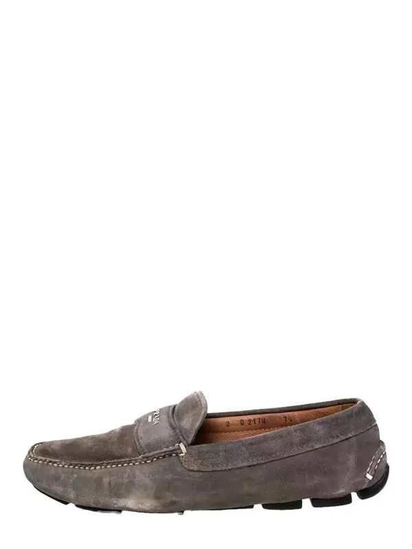 Prada Suede Loafers With Logo Detail - Grey