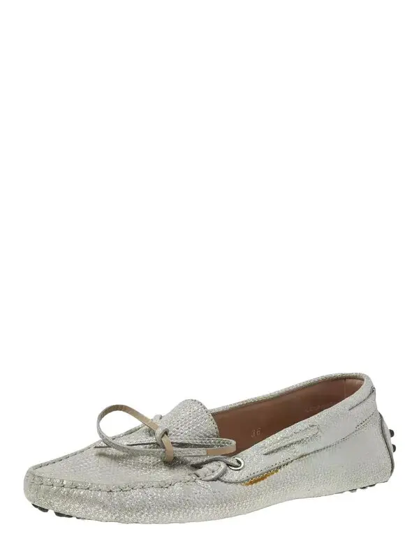 TOD'S Glitter Loafers With Bow Detail - Silver