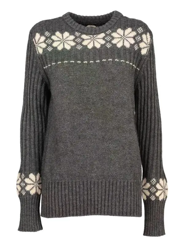 Yohji Yamamoto Floral Intarsia Ribbed Sleeve Sweater - Grey