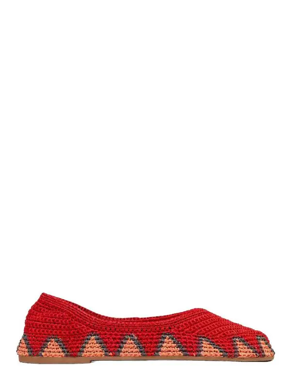 SLO_HAND_MADE Hand-made Crochet Geometric Ballet Flats - Red