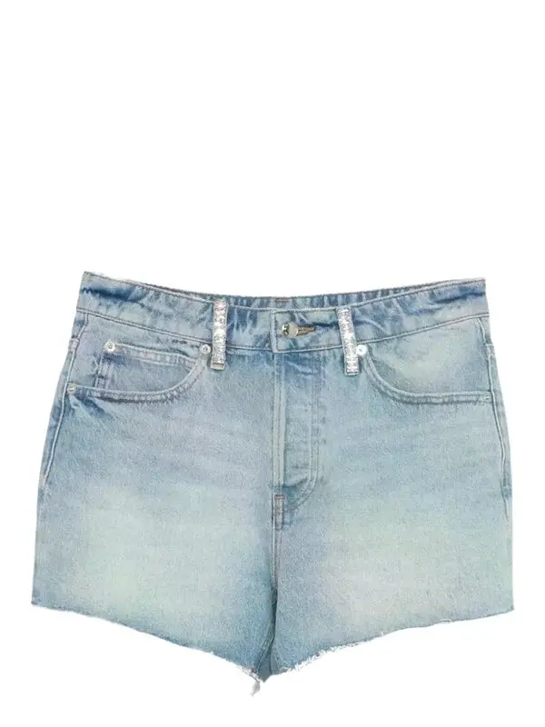 Alexander Wang Crystal-embellished Frayed Denim Shorts - Blue
