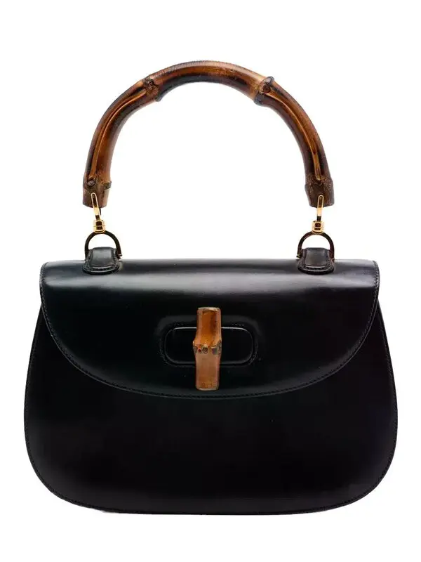 Gucci 20th Century Small Calfskin Bamboo Top Handle Bag - Black