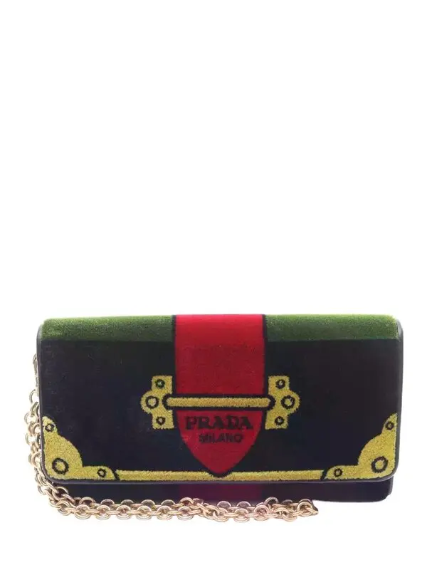 Prada Velvet Cahier Wallet On Chain Crossbody Bag - Black
