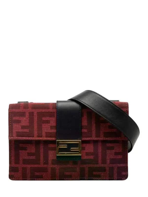 Fendi Zucca Canvas Convertible Baguette Pouch - Red