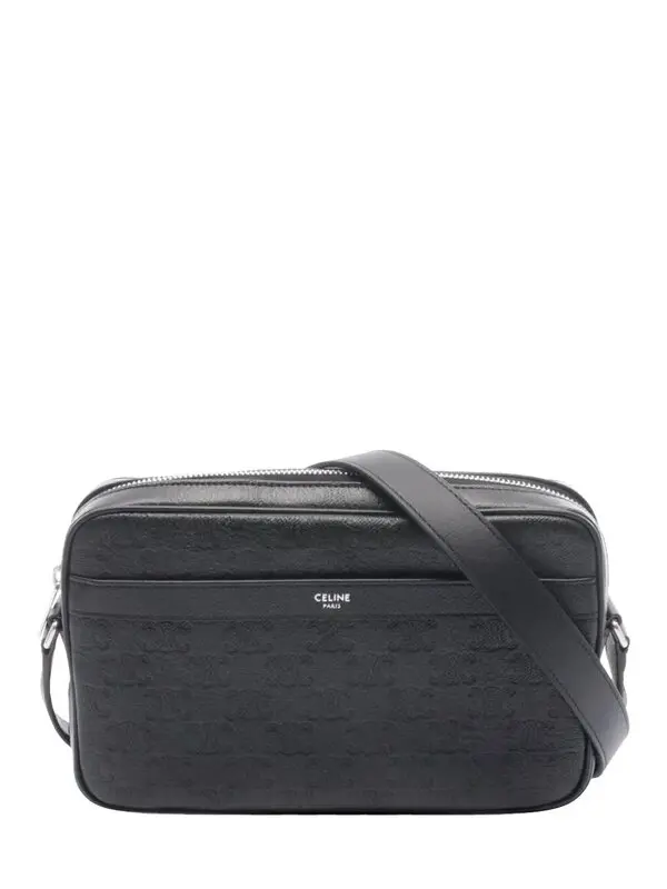 Celine Medium Triomphe Embossed Leather Messenger Bag - Black