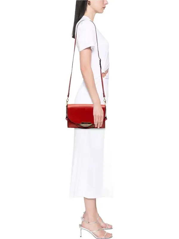 Burberry Leather And House Check Canvas Bridle Abbott Crossbody Bag - Red