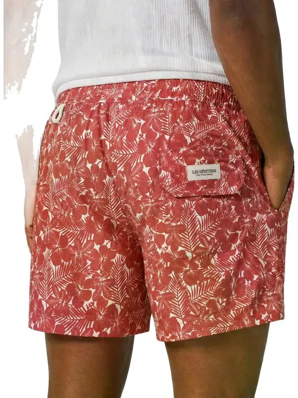 LES HÉRITIERS Captain Floral-print Drawstring Swim Shorts - Red