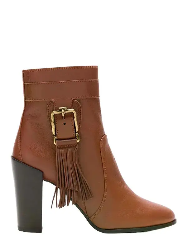 TOD'S Fringed Buckle Ankle Boots - Brown