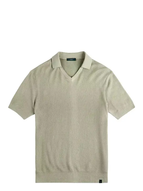 FAY Ribbed Collar V-neck T-shirt - Neutrals