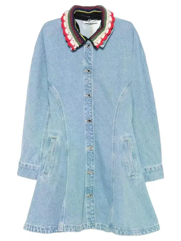 Stine Goya Crochet-collar Button-up Mini Dress - Blue