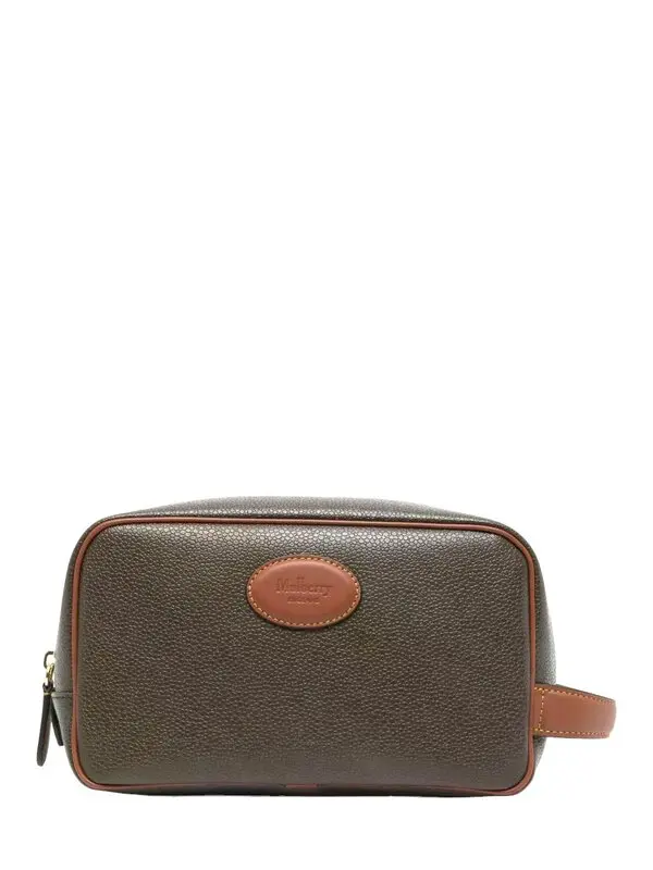 Mulberry Logo Patch Leather Wash Bag - Brown