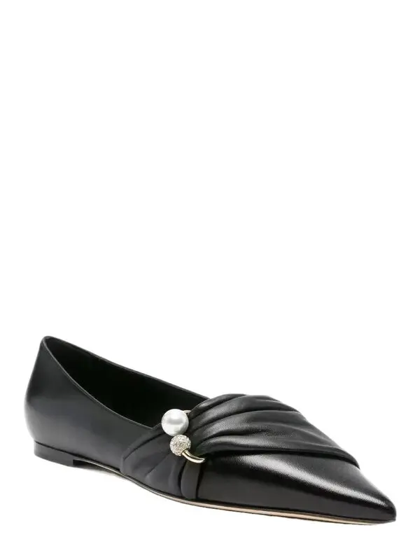 JIMMY CHOO Raffia Pearl-embellished Ballet Flats - Black