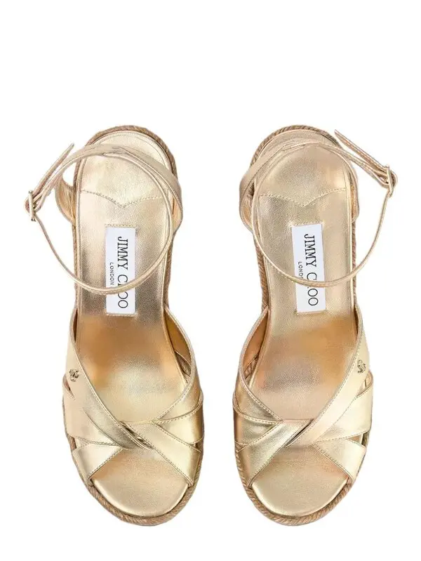 JIMMY CHOO Korra 100 Metallic Nappa Leather Wedge Sandals - Gold