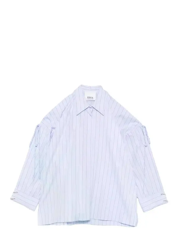 Erika Cavallini Cold-shoulder Pinstripe Shirt - Blue