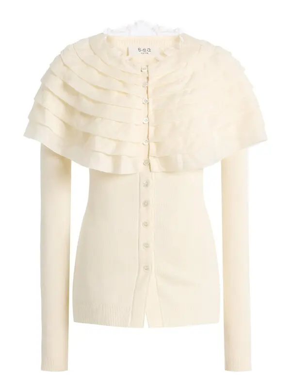 Sea Wanda Ruffled Wool Cardigan - Ivory