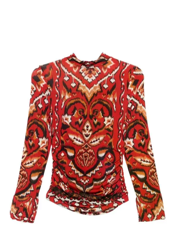 Farm Rio Geometric Pattern Long Sleeve Top - Red