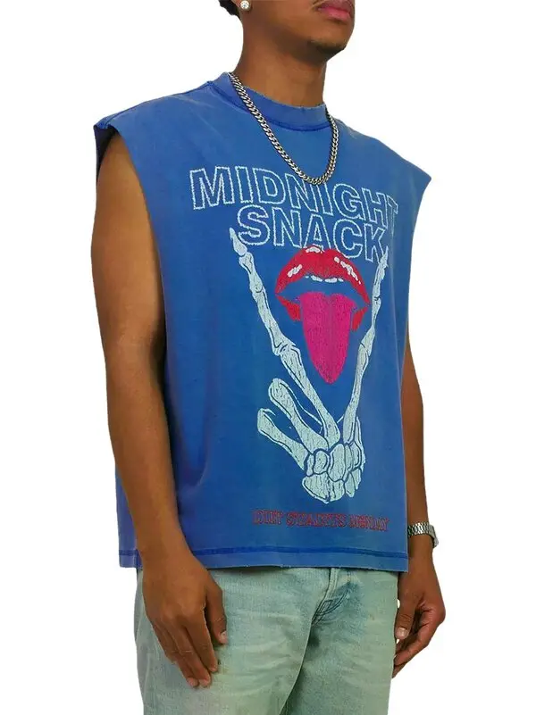 DIET STARTS MONDAY Midnight Snack Graphic-print Sleeveless T-shirt - Blue