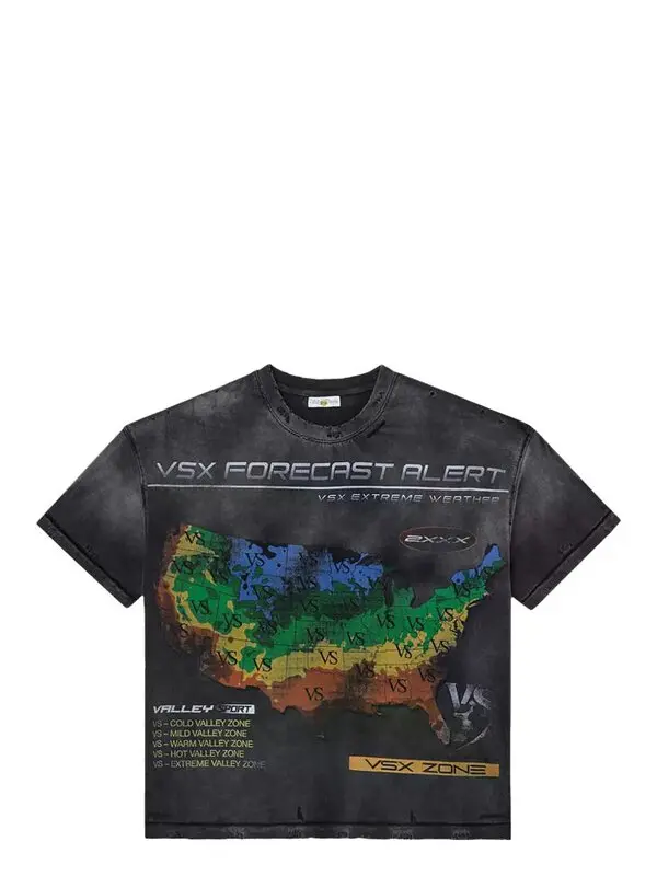 VALE FOREVER Weatherman Distressed Graphic-print T-shirt - Black