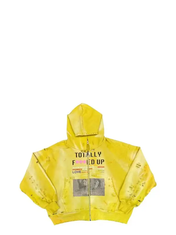 Astrum Distressed Graphic Print Hoodie - Yellow