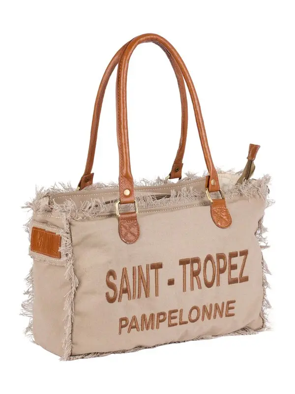 BEDROOM ATHLETICS Washed Organic Canvas Shoulder Bag With Distressed Leather Accents - Beige