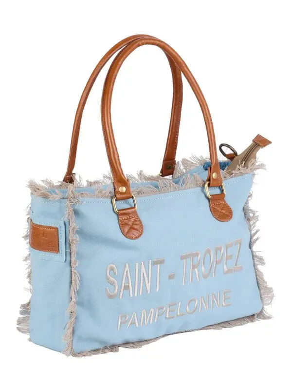 BEDROOM ATHLETICS Lani Washed Organic Canvas Shoulder Bag With Distressed Leather Accents - Blue