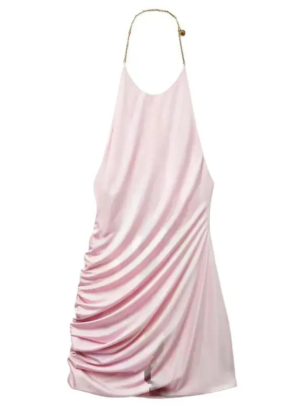 Versace Viscose Jersey Draped Mini Dress With Medusa Charm - Pink