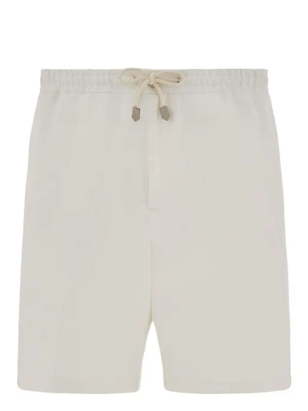 Canali Linen And Silk Bermuda Shorts With Drawstring - White