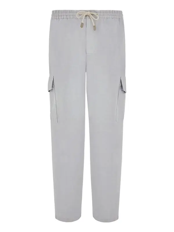 Canali Cargo Pants In Linen And Cotton Blend With Drawstring Waist - Grey