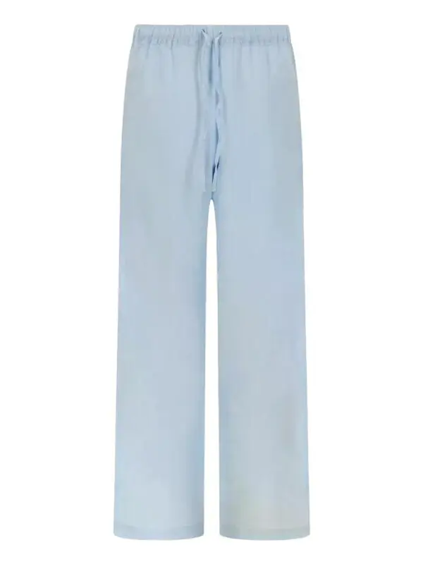 120% Lino Linen Wide-leg Trousers - Blue