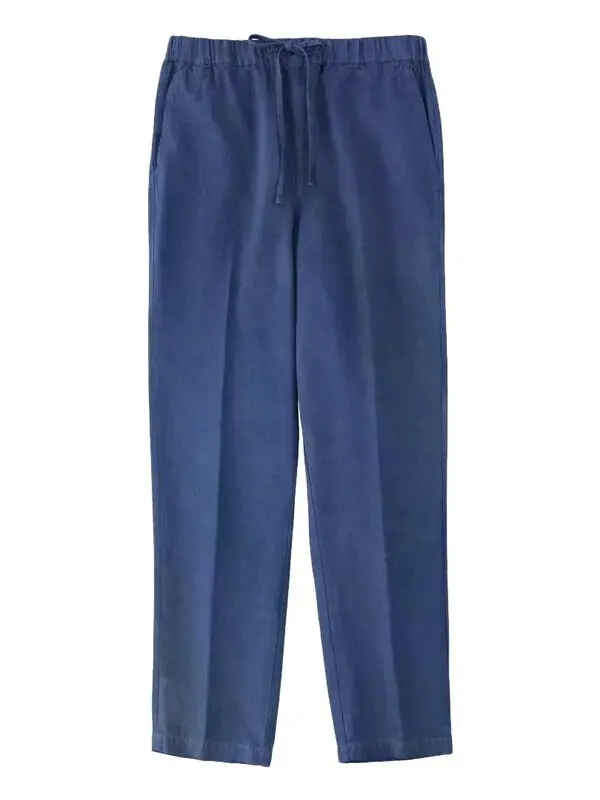 120% Lino Drawstring Waist Linen Trousers - Blue