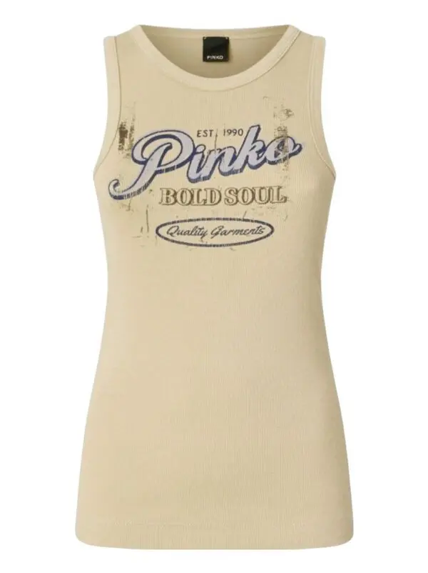 Pinko Ribbed Logo Knit Top - Nude