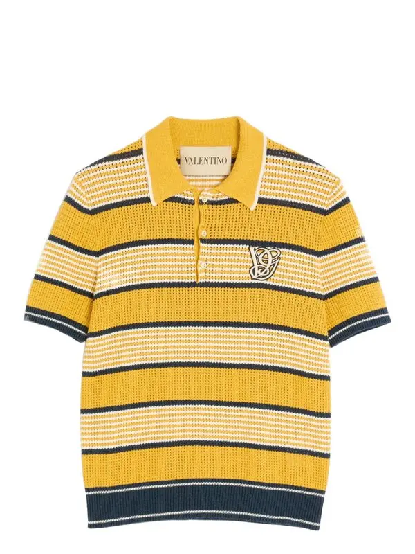 Valentino Garavani Long-sleeved Linen And Cotton Polo Shirt With Vg Patch - Yellow/blue